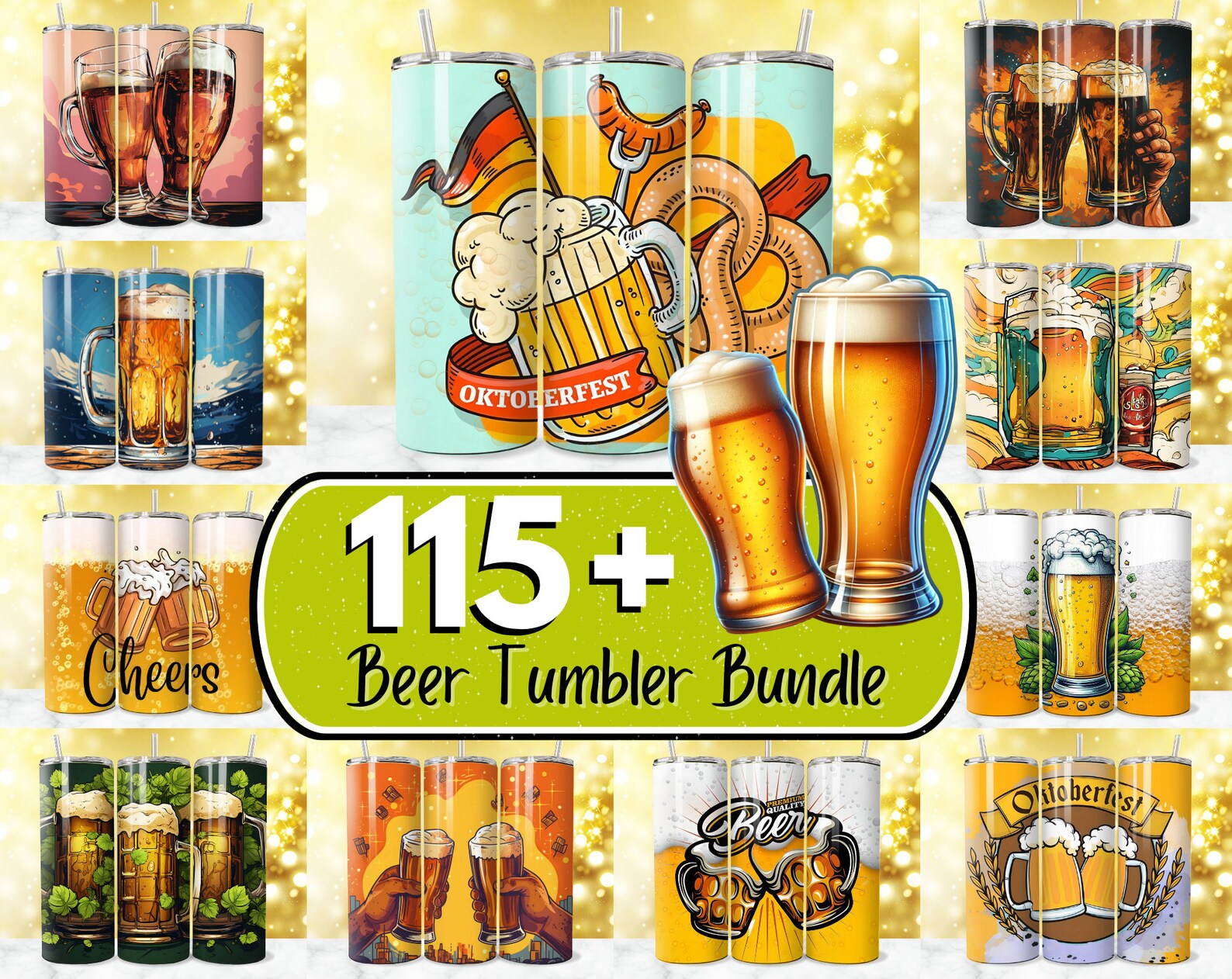 115 Beer Tumbler Wrap Designs Bundle, Beer Lover Sublimation Designs ...