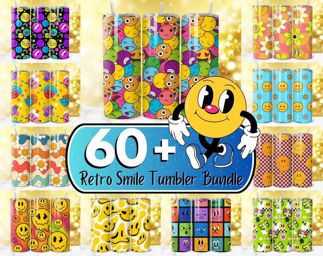 60 Retro Smile Tumbler Wrap Designs, 20 Oz Smiley Tumbler PNG, Retro ...