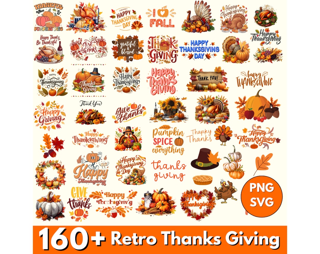 160 Retro Thanksgiving Png Bundle, Thankful Png, Autumn Png, Fall Png ...