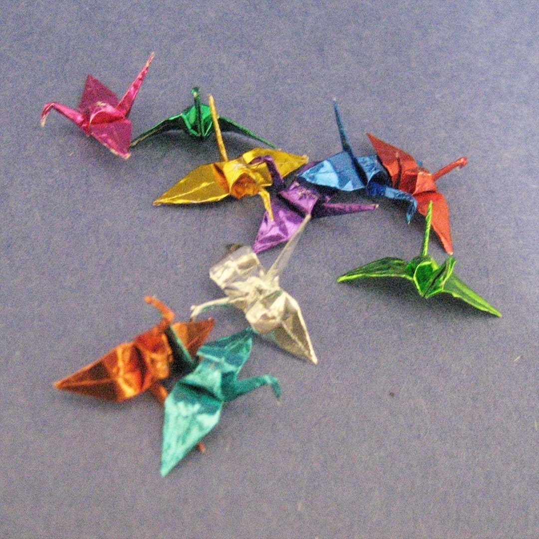 10 Mini Foil Paper Cranes - Etsy