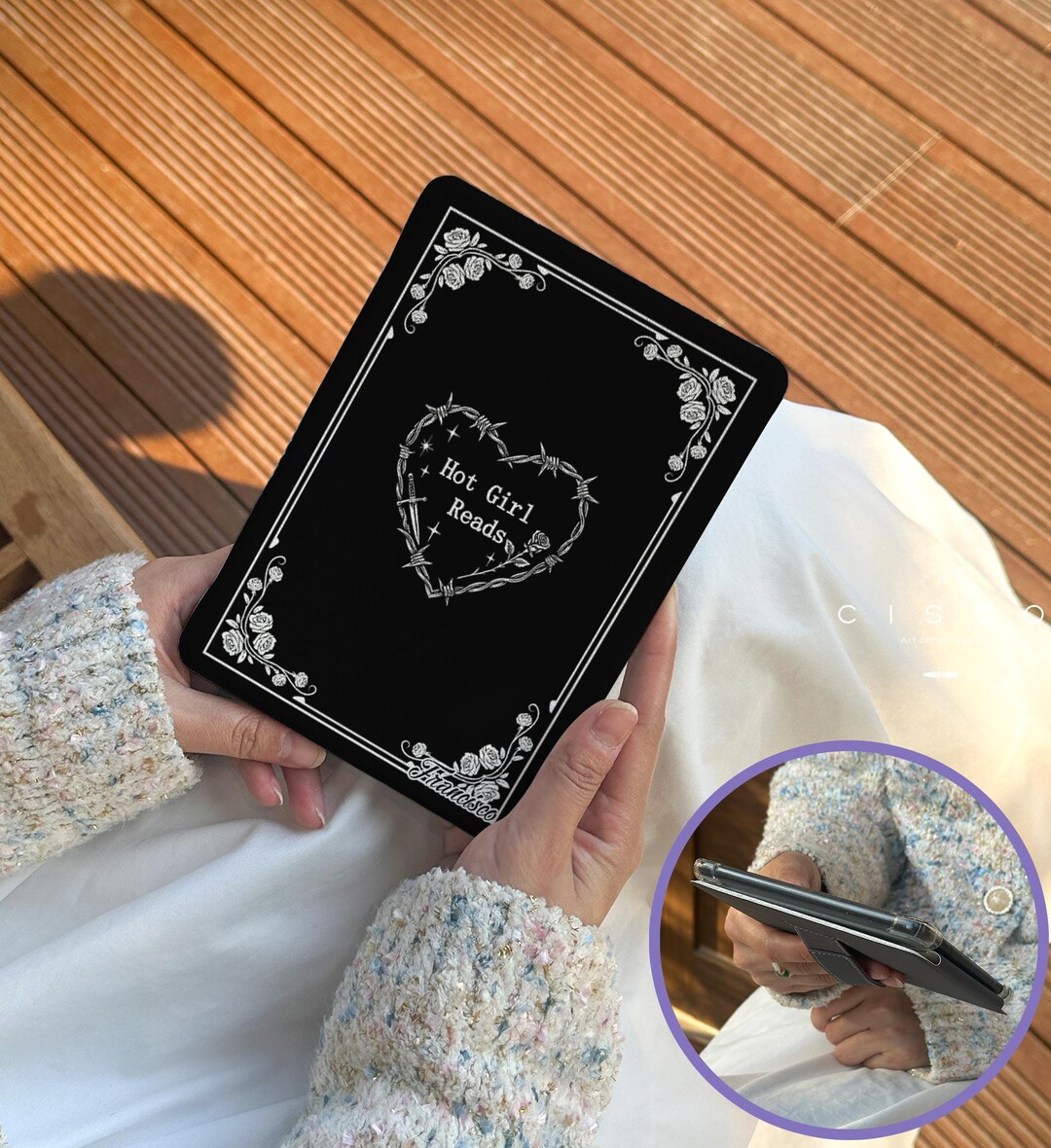 Hot Girl Reads Kindle Paperwhite 12th With Hand Strap Black Kobo Cover ...