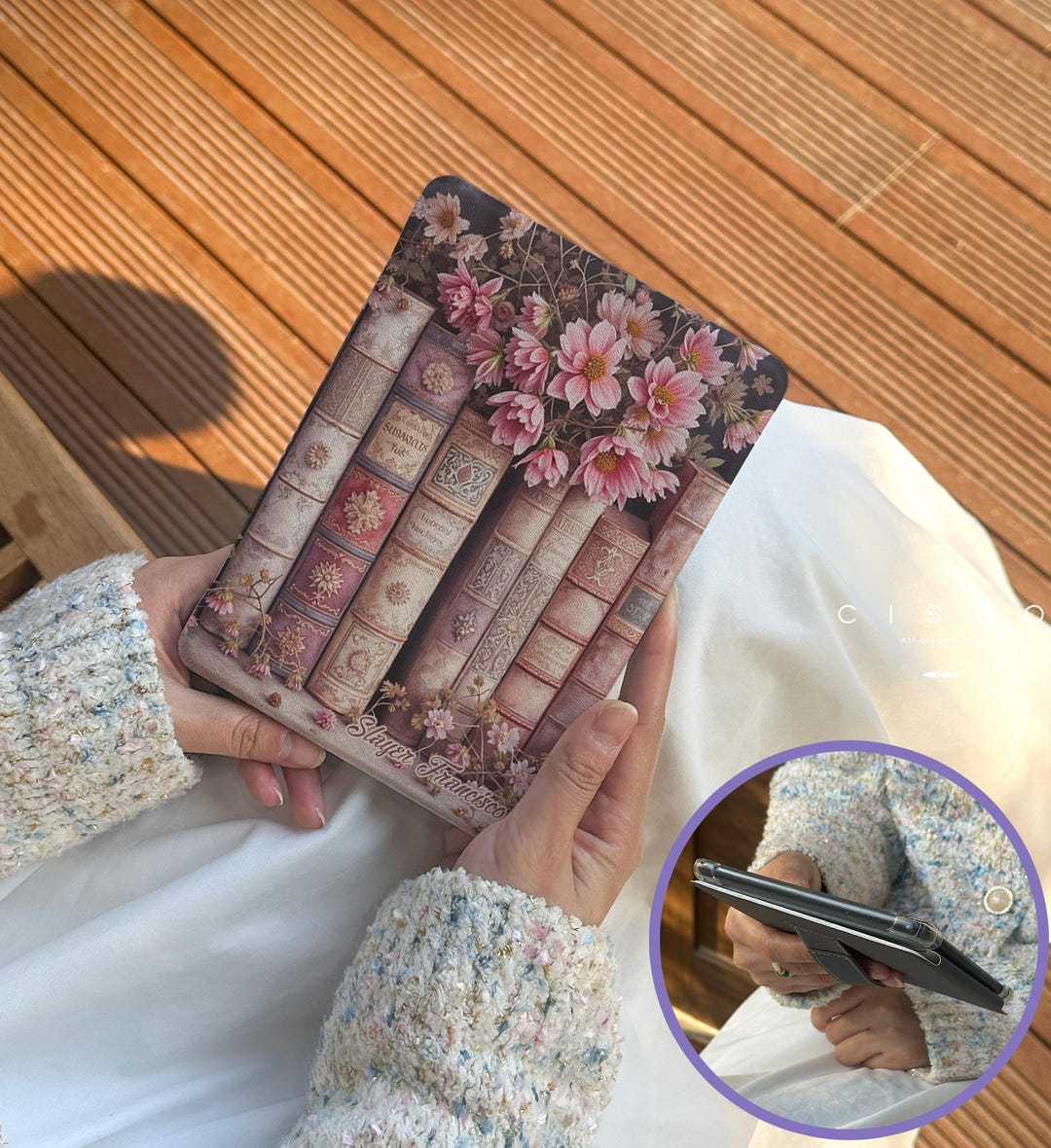 Vintage Book Style Kindle Case Floral Library E-reader Cover Retro Kobo ...
