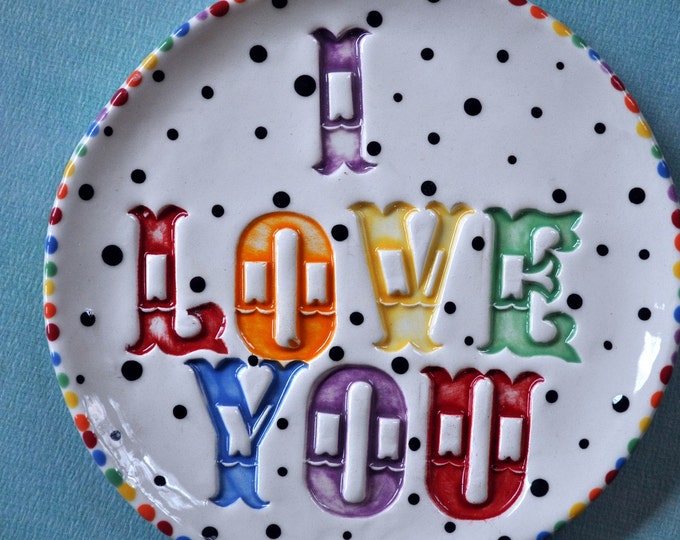 I Love You Plate- in Rainbow Colors - Etsy