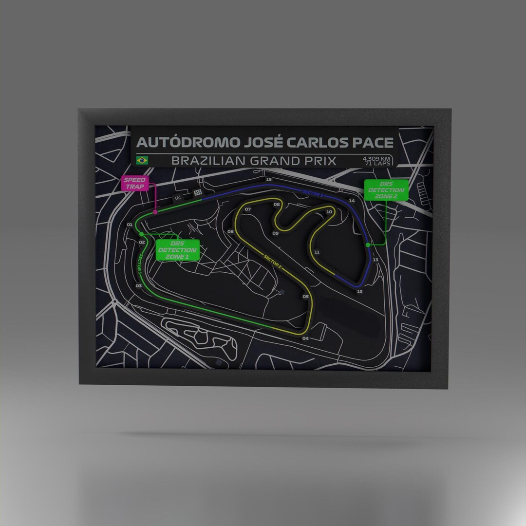 Interlagos F1 Track Art – Framed 3D Print, Brazilian Grand Prix (16x12 ...