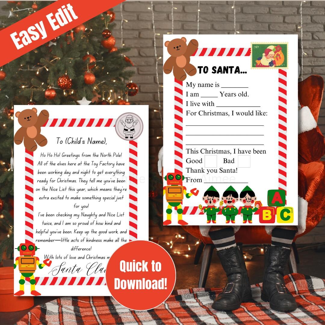Custom Santa Letter Kit, Letters to Santa Kit, Instant Download Canva ...