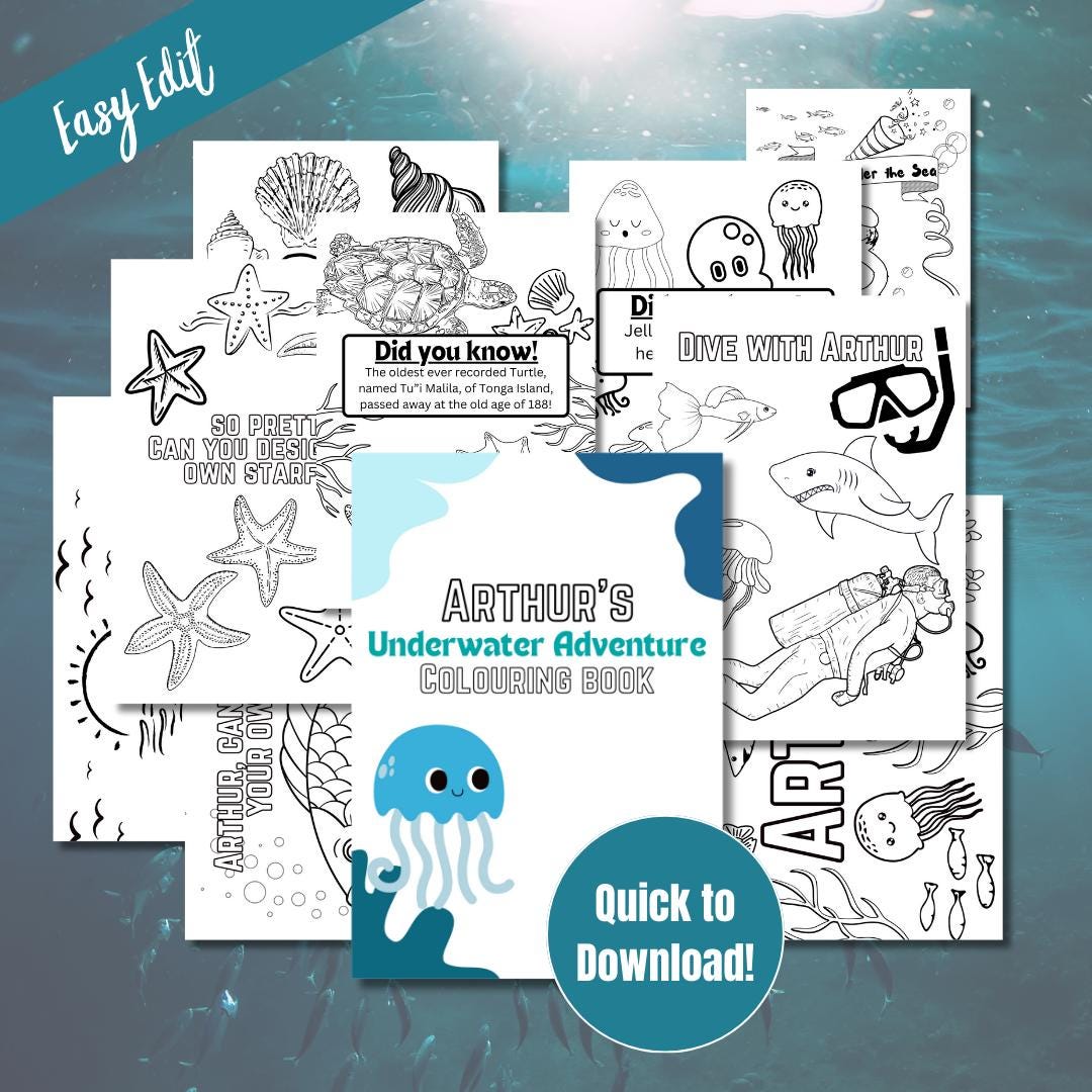 Customizable Colouring Workbook for Kids, Underwater Colouring Pages ...