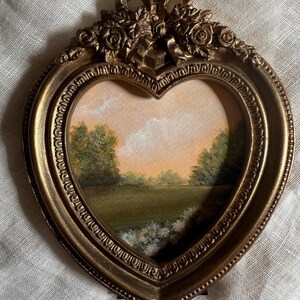 Heart Shaped Small Gold Vintage Style Framed Landscape Painting. an ...