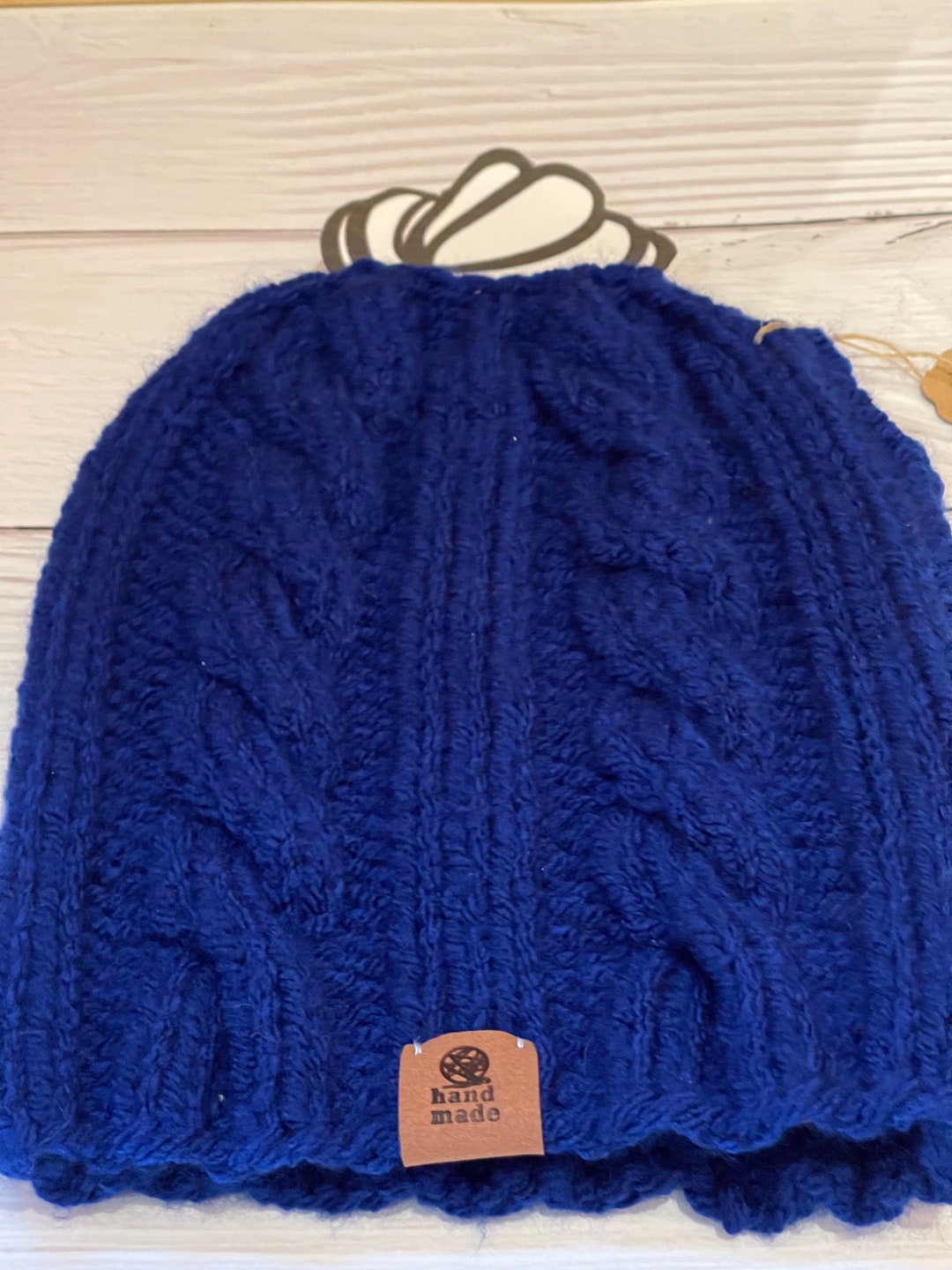 Women’s Chunky Hand Knit Cable Style Bun Hat in Blue - Etsy