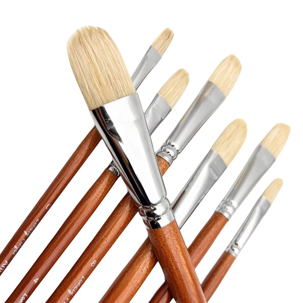 7-piece Pro Paint Brush Set Long Handled Bristles, Premium Filbert ...