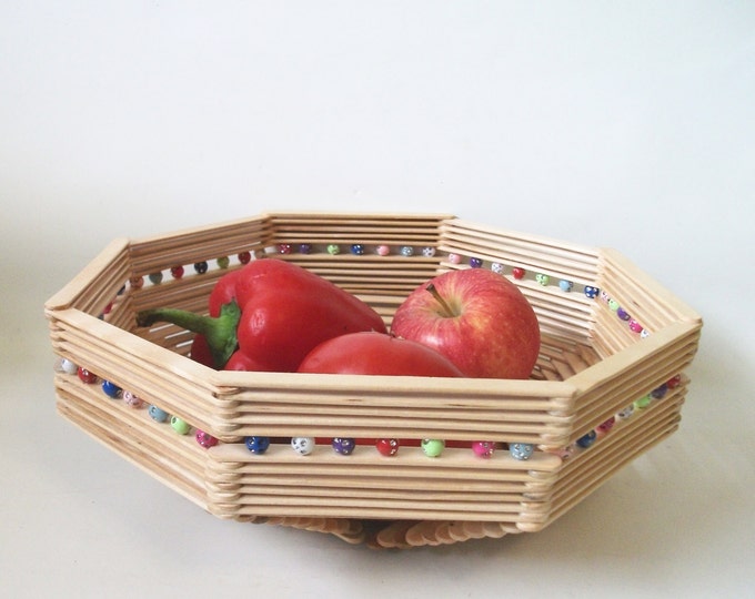 Popsicle Stick Bowl Tramp Folk Art Wooden Rustic Home Decor Serving ...