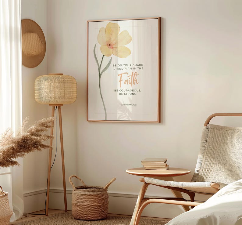 Christian Bible Verse Floral Wall Art, 1 Corinthians 16:13, Home Office ...