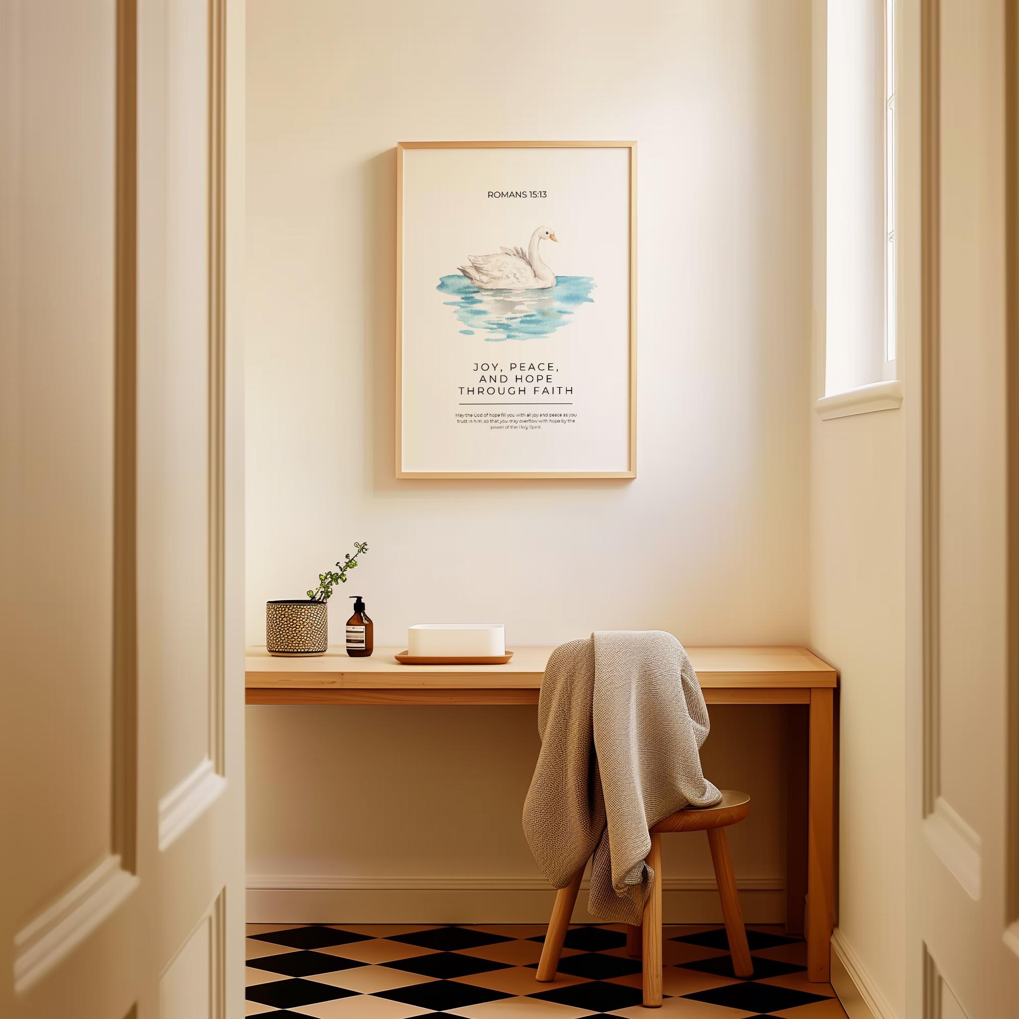 Swan Watercolor Christian Wall Art, Minimalist Home Decor, Romans 15:13 ...