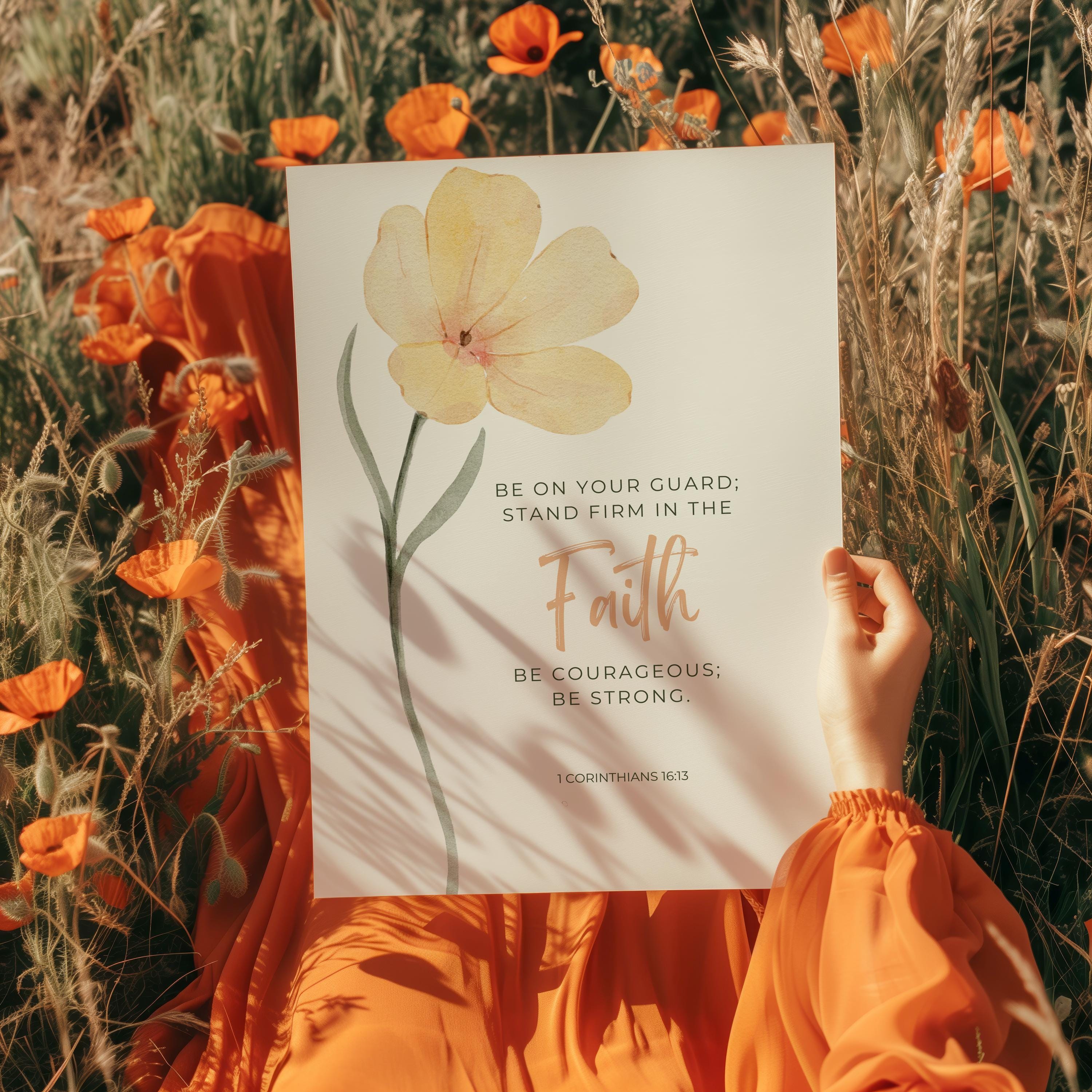 Christian Bible Verse Floral Wall Art, 1 Corinthians 16:13, Home Office ...