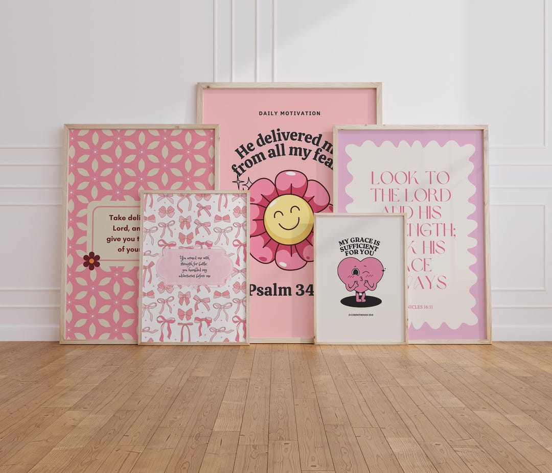 Christian Bible Verse Wall Art in Pink Gallery Set, Home Office, Dorm ...
