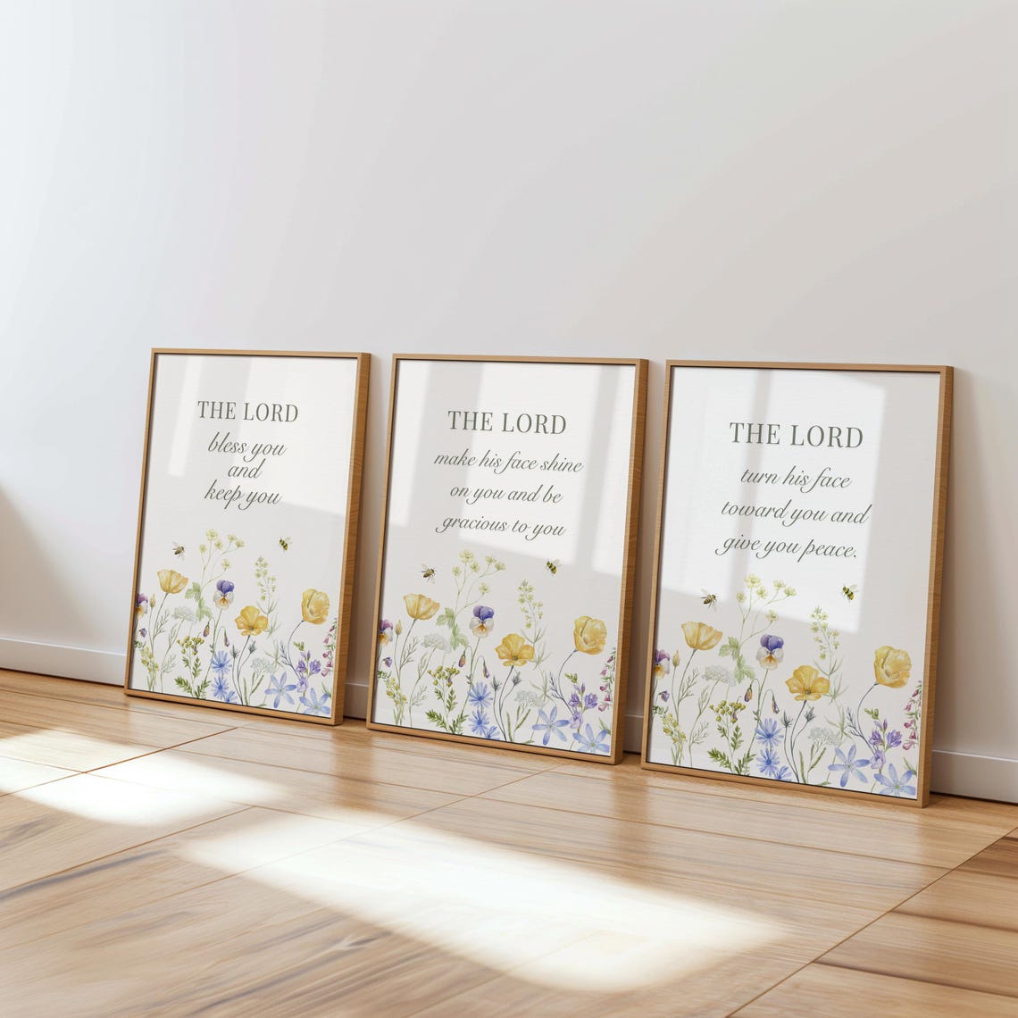Christian Wall Art Set of 3, Floral Boho Home Decor Gallery Set, Bible ...