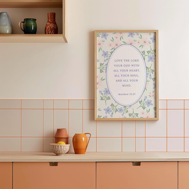 Bible Verse Print, Cottagecore Floral Christian Home Decor, Love the ...