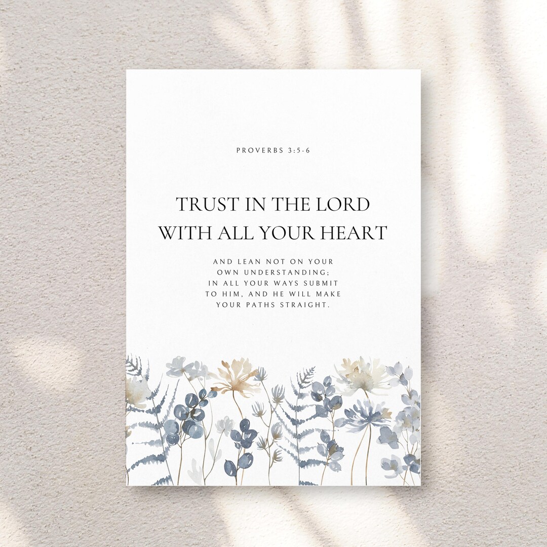 Christian Bible Verse Floral Wall Art, Proverbs 3:5, Home Office, Dorm ...