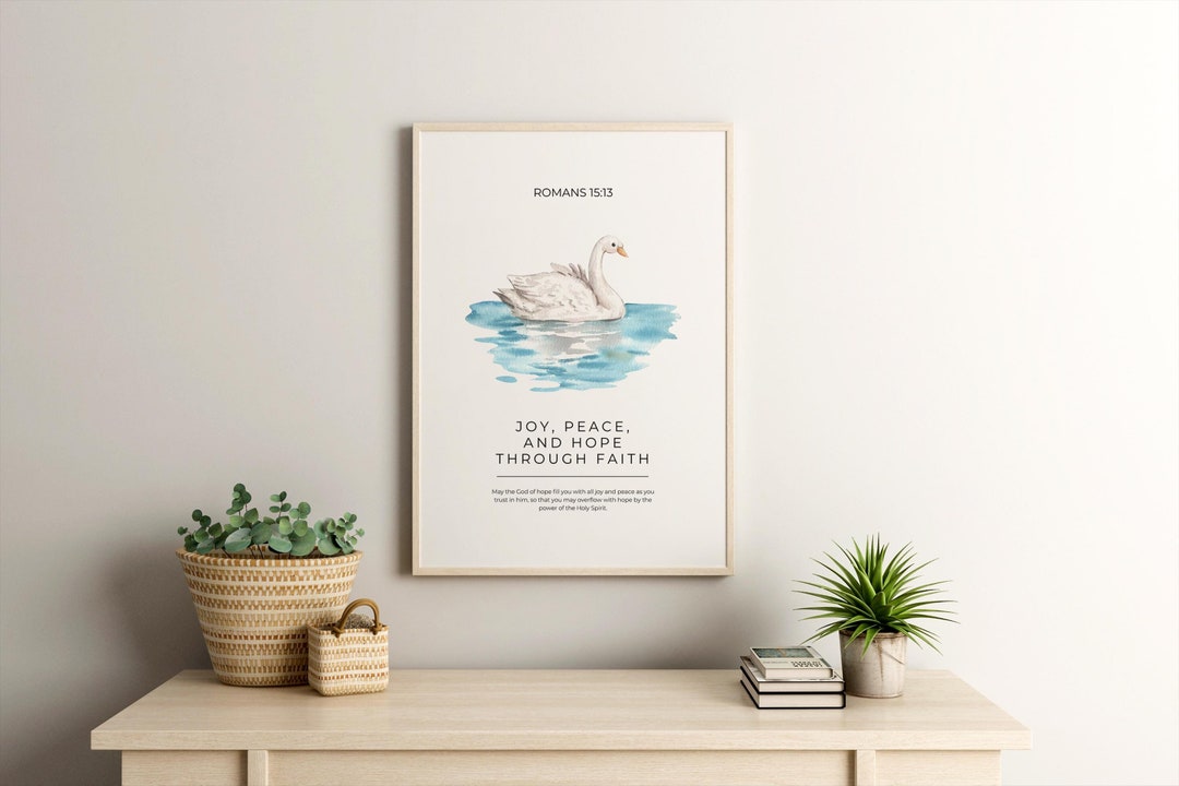 Swan Watercolor Christian Wall Art, Minimalist Home Decor, Romans 15:13 ...