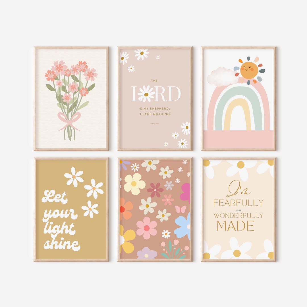 Boho Christian Wall Art Set of 6, Cute Room Decor for Teen Girls ...