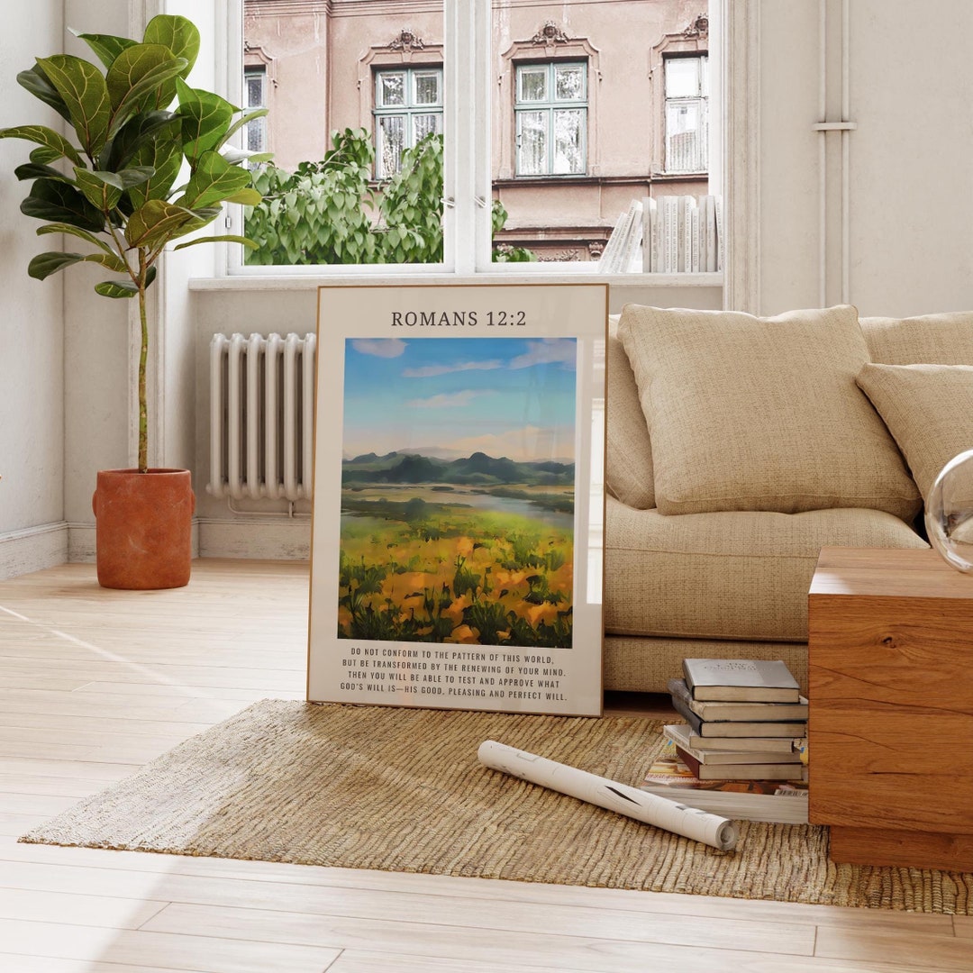 Christian Bible Verse Nature Wall Art, Romans 12:2, Home Office, Dorm ...