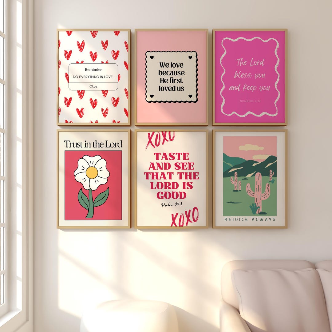 Retro Christian Wall Art Bundle Set of 6 Inspirational Prints for Home ...