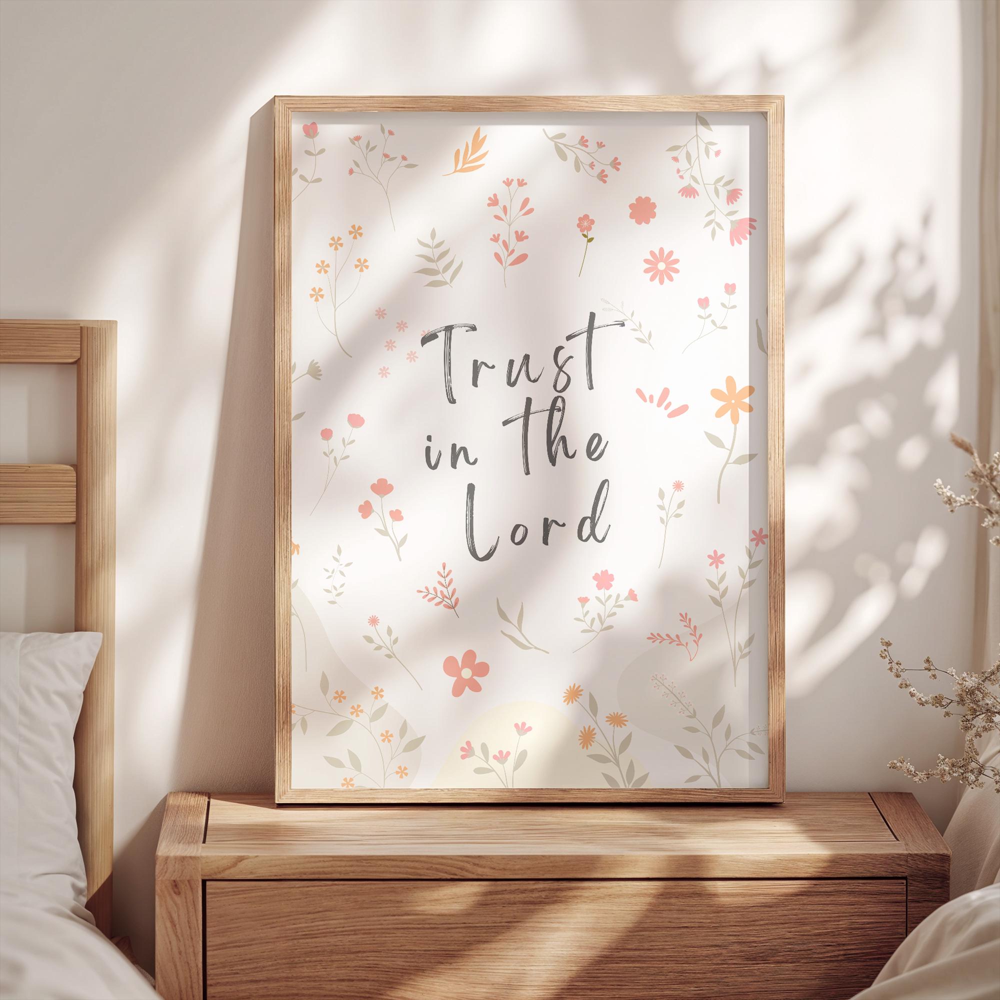 Bible Verse Wall Art, Floral Minimalist Christian Home Decor, Trust in ...