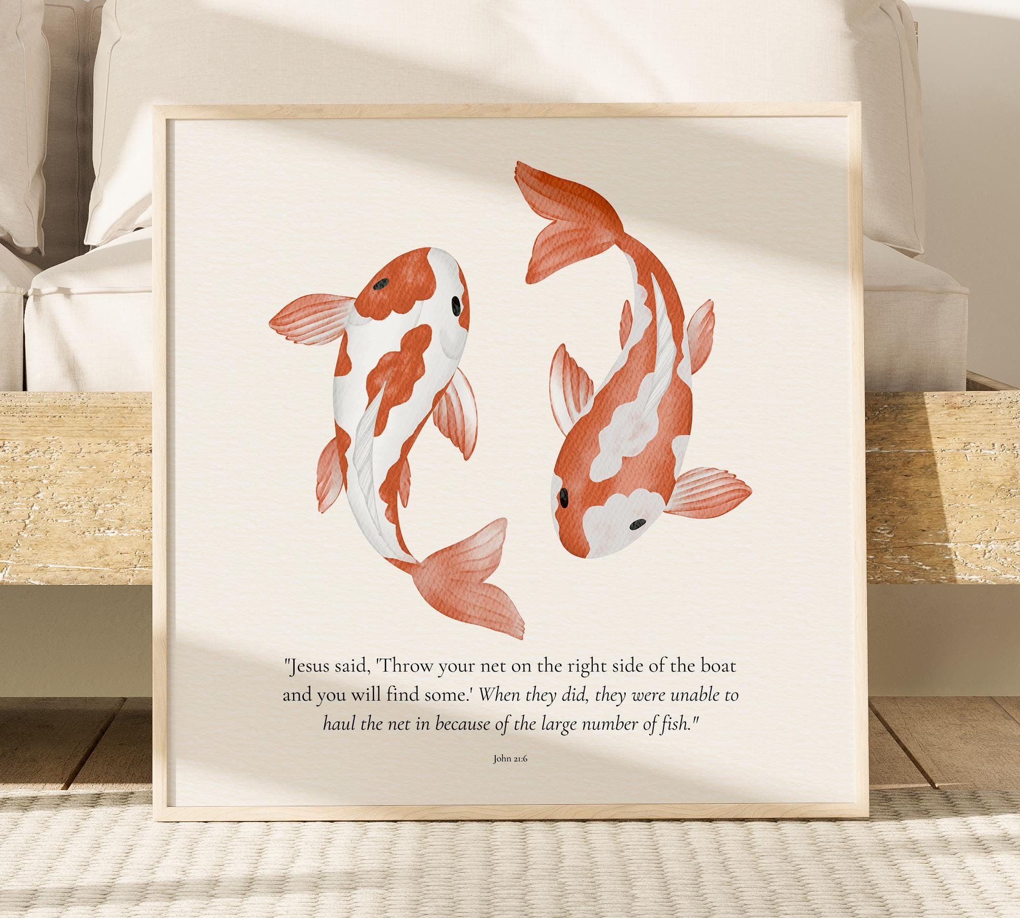 Jesus and the Miraculous Catch of Fish, Bible Verse Blue Wall Art ...