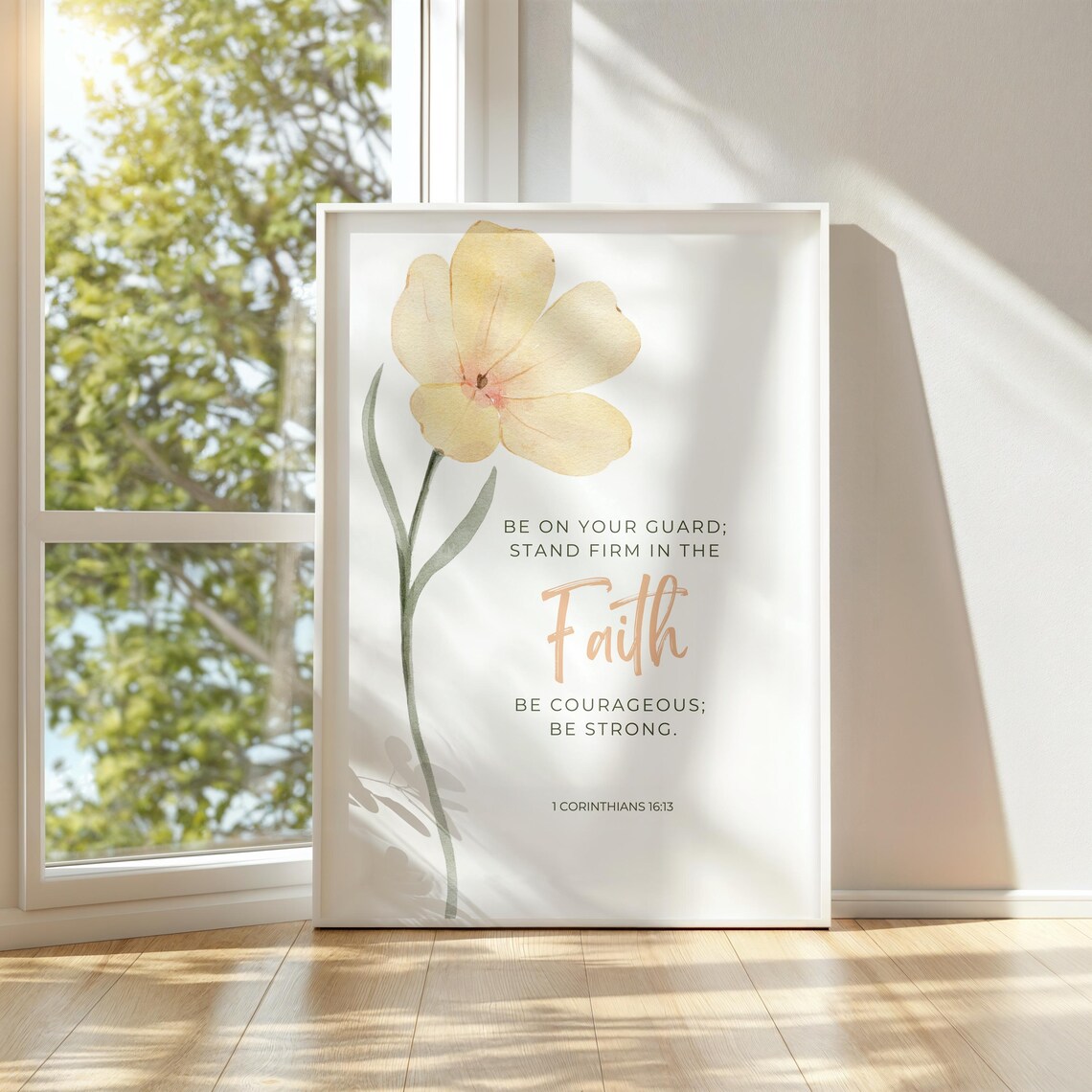 Christian Bible Verse Floral Wall Art, 1 Corinthians 16:13, Home Office ...