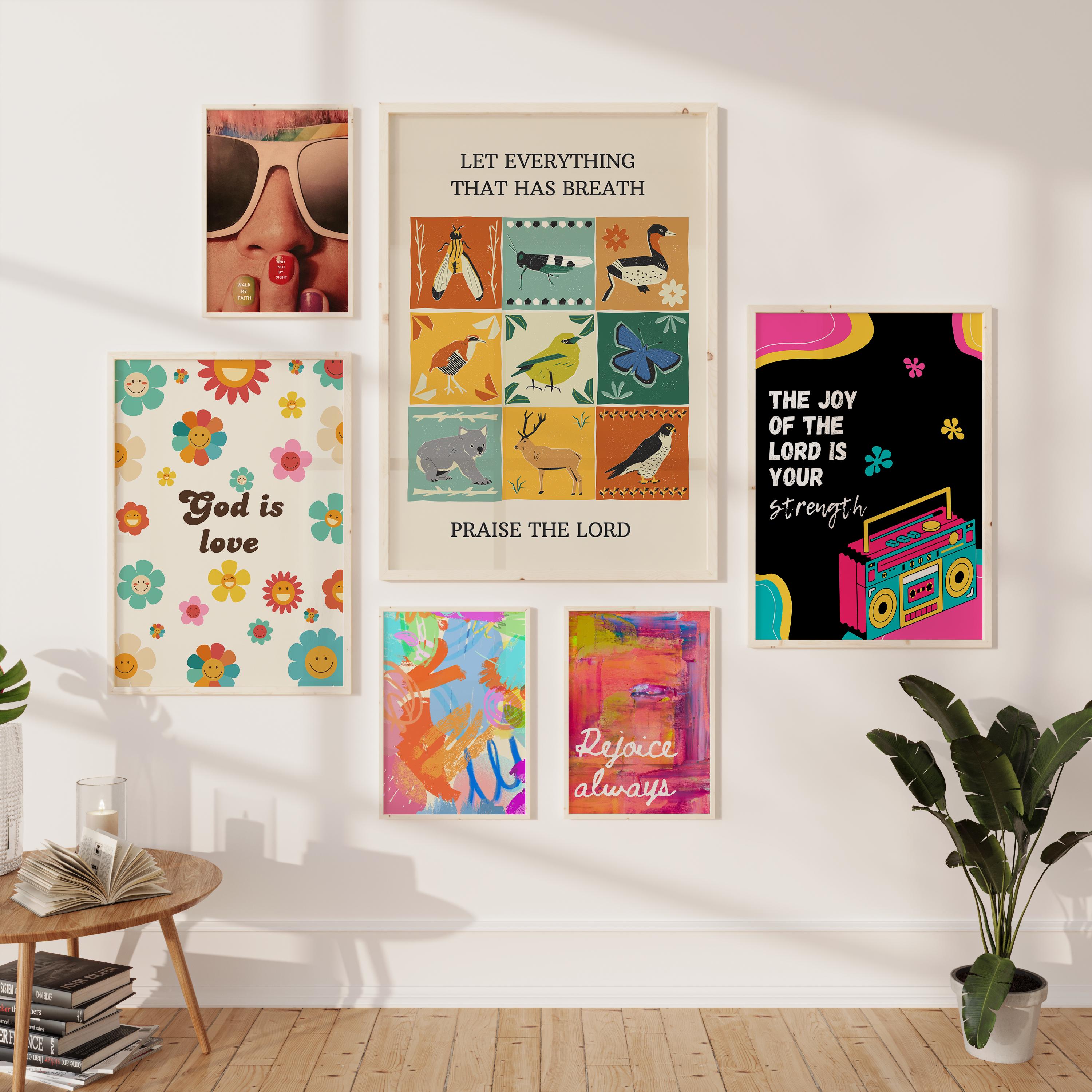 Retro Christian Wall Art Set of 6, Christian Home Decor, Retro Vintage ...