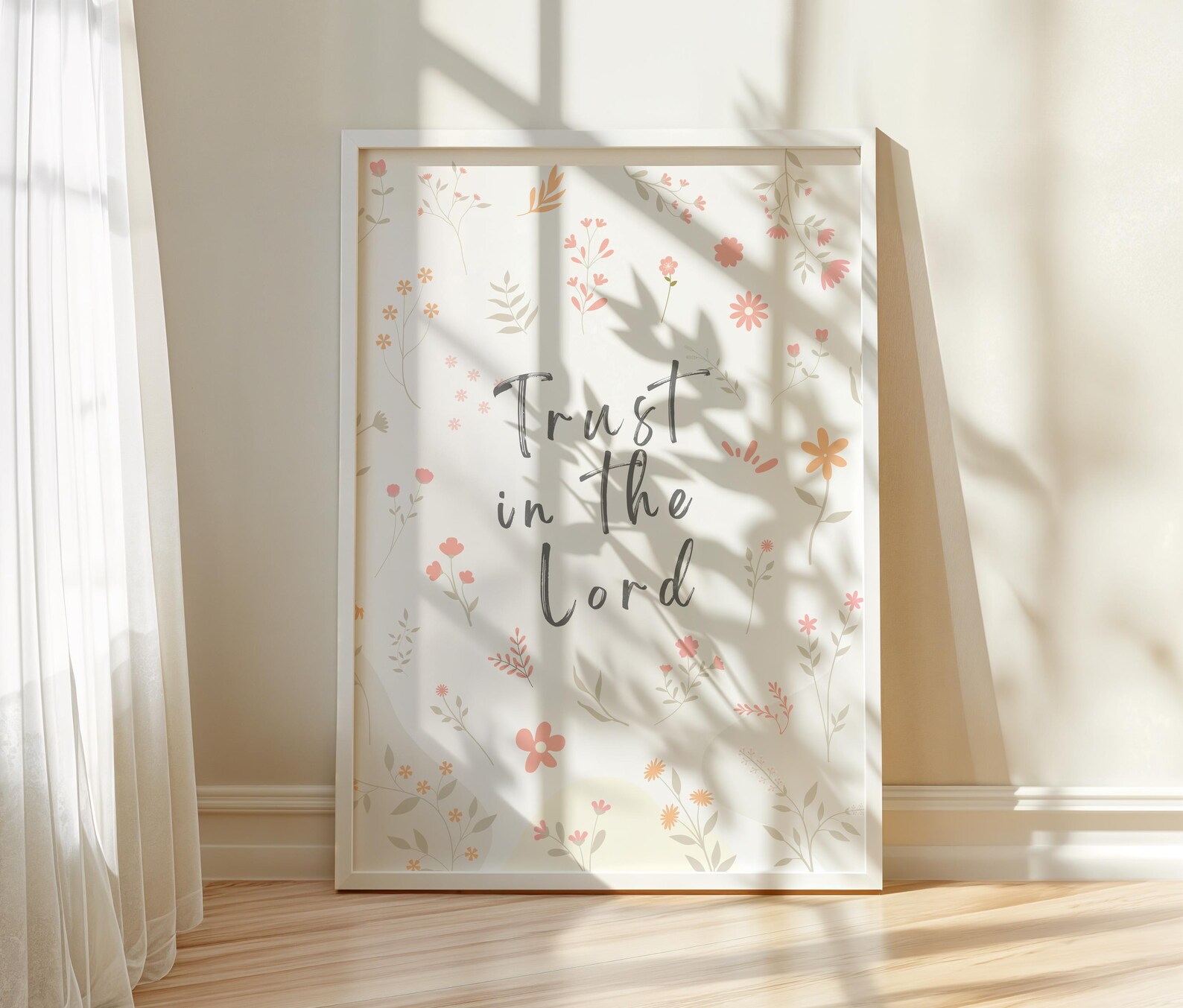 Bible Verse Wall Art, Floral Minimalist Christian Home Decor, Trust in ...