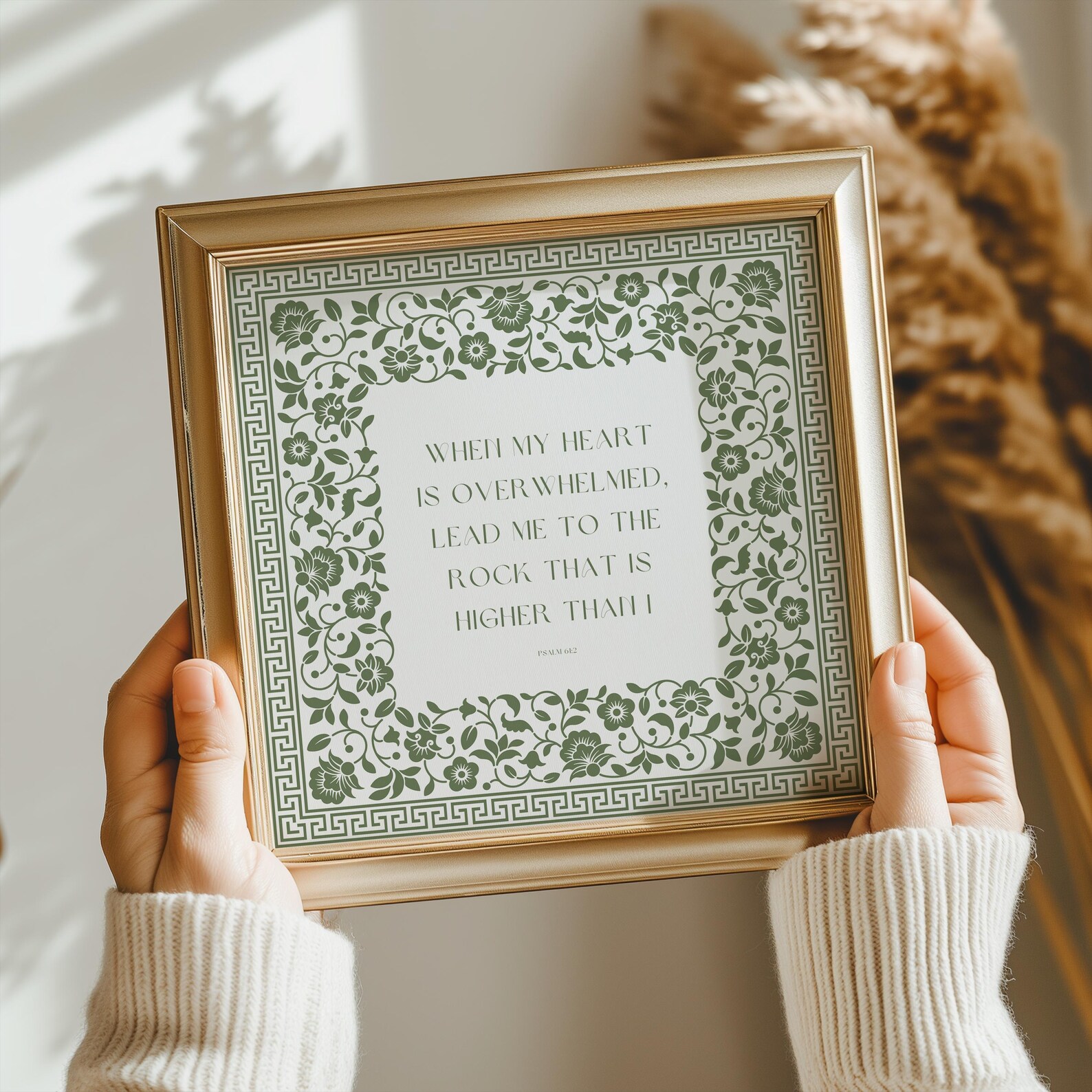 Bible Verse Wall Art, Sage Green Christian Home Decor, Psalm 61:2 When ...
