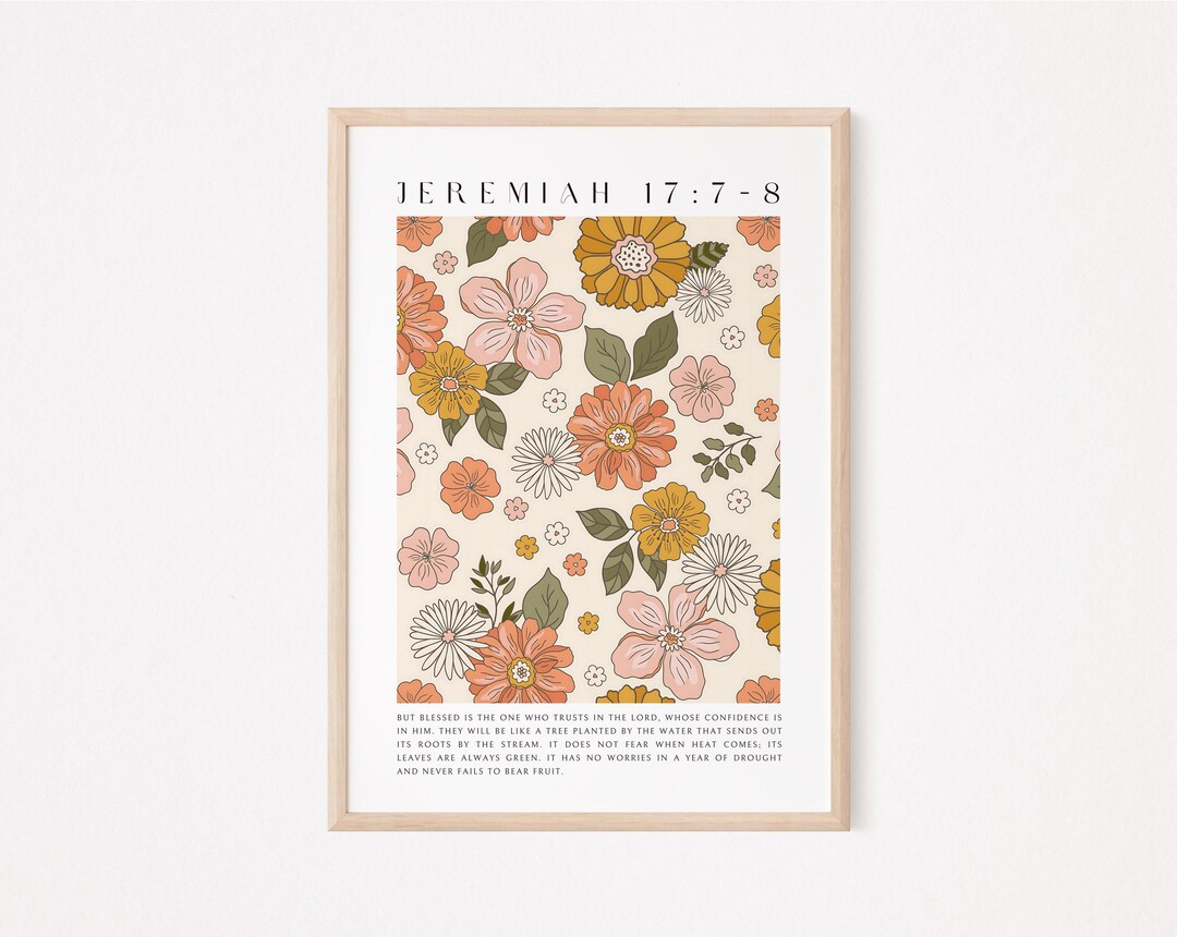 Floral Boho Bible Verse Wall Art, Jeremiah 17:7-8 Christian Home Decor ...