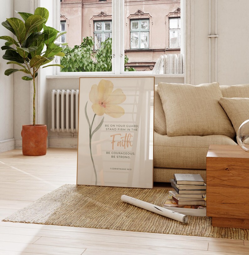 Christian Bible Verse Floral Wall Art, 1 Corinthians 16:13, Home Office ...