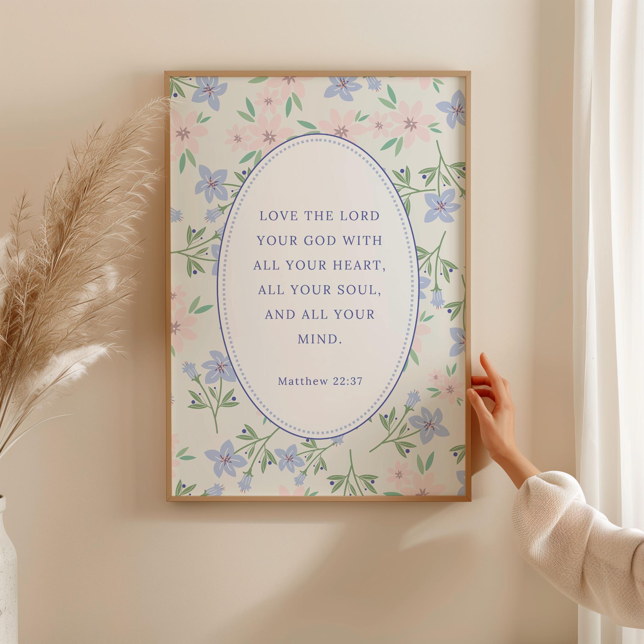 Bible Verse Print, Cottagecore Floral Christian Home Decor, Love the ...