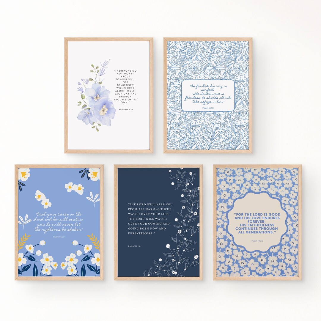 Christian Bible Verse Wall Art in Blue Gallery Set, Christian Home ...