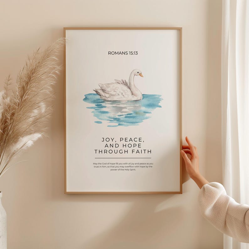 Swan Watercolor Christian Wall Art, Minimalist Home Decor, Romans 15:13 ...