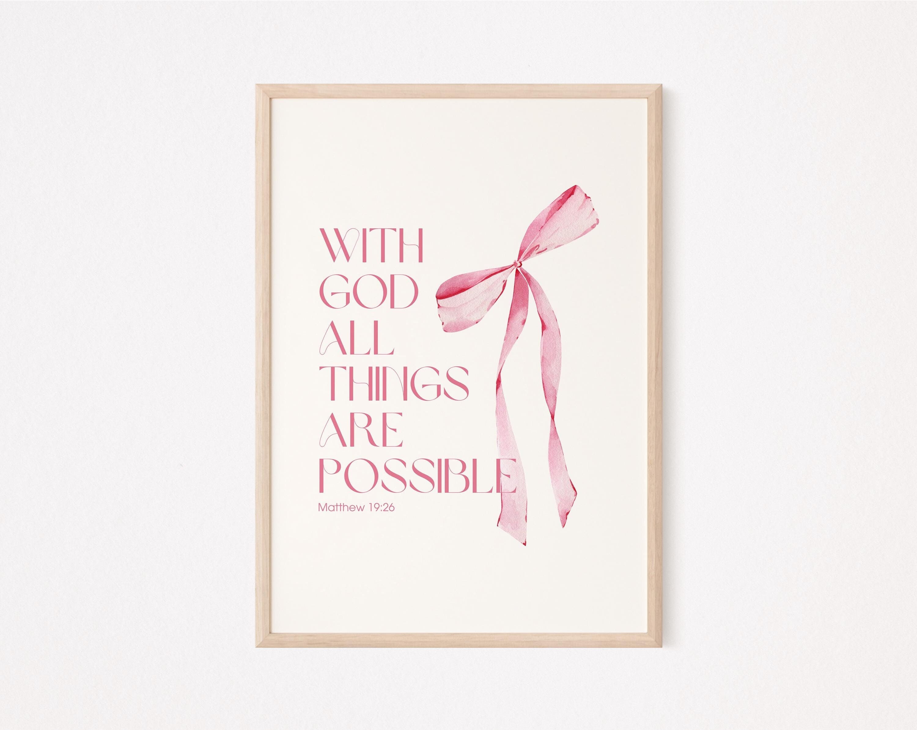 Pink Bow Christian Wall Art, Preppy Watercolor Poster, College Dorm ...