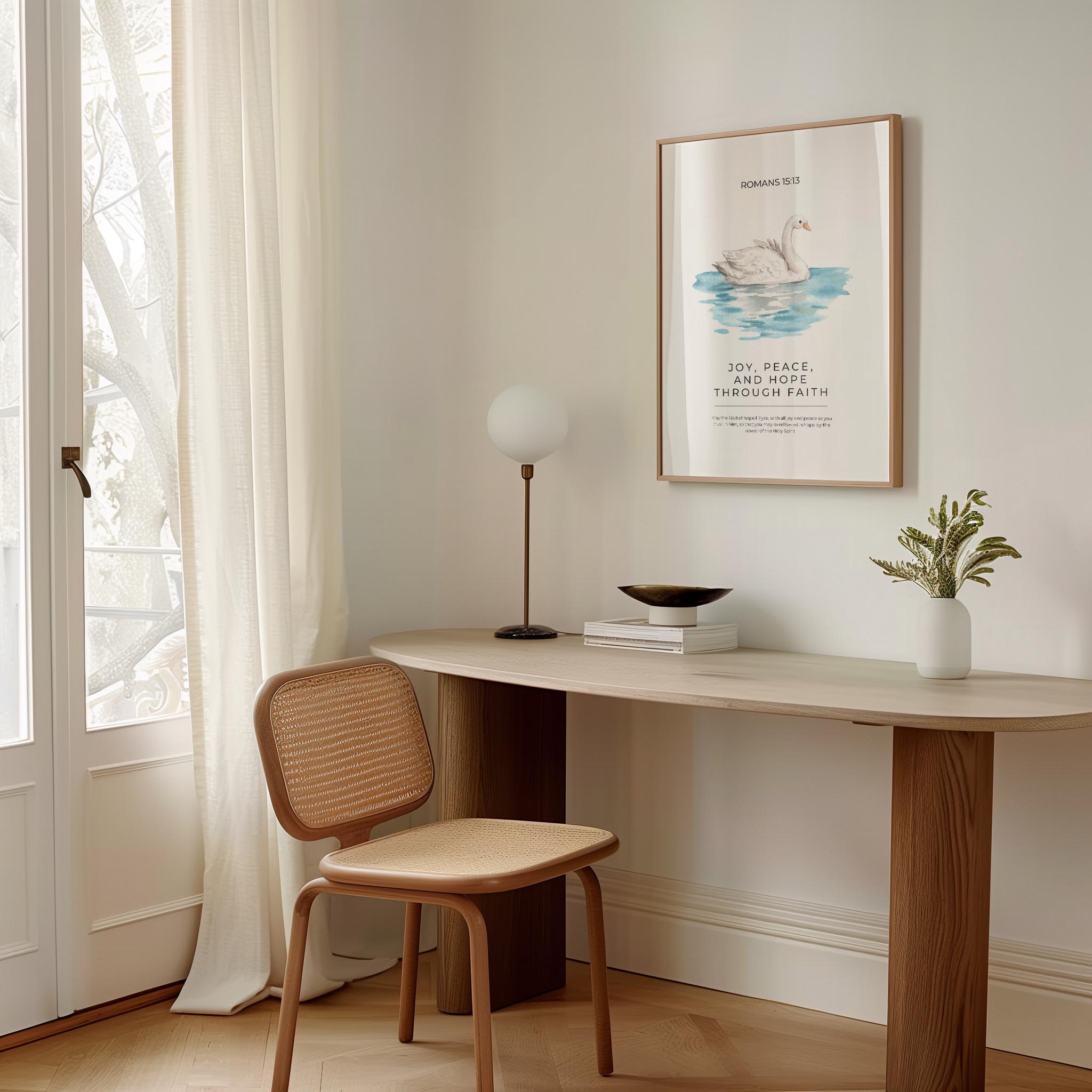 Swan Watercolor Christian Wall Art, Minimalist Home Decor, Romans 15:13 ...