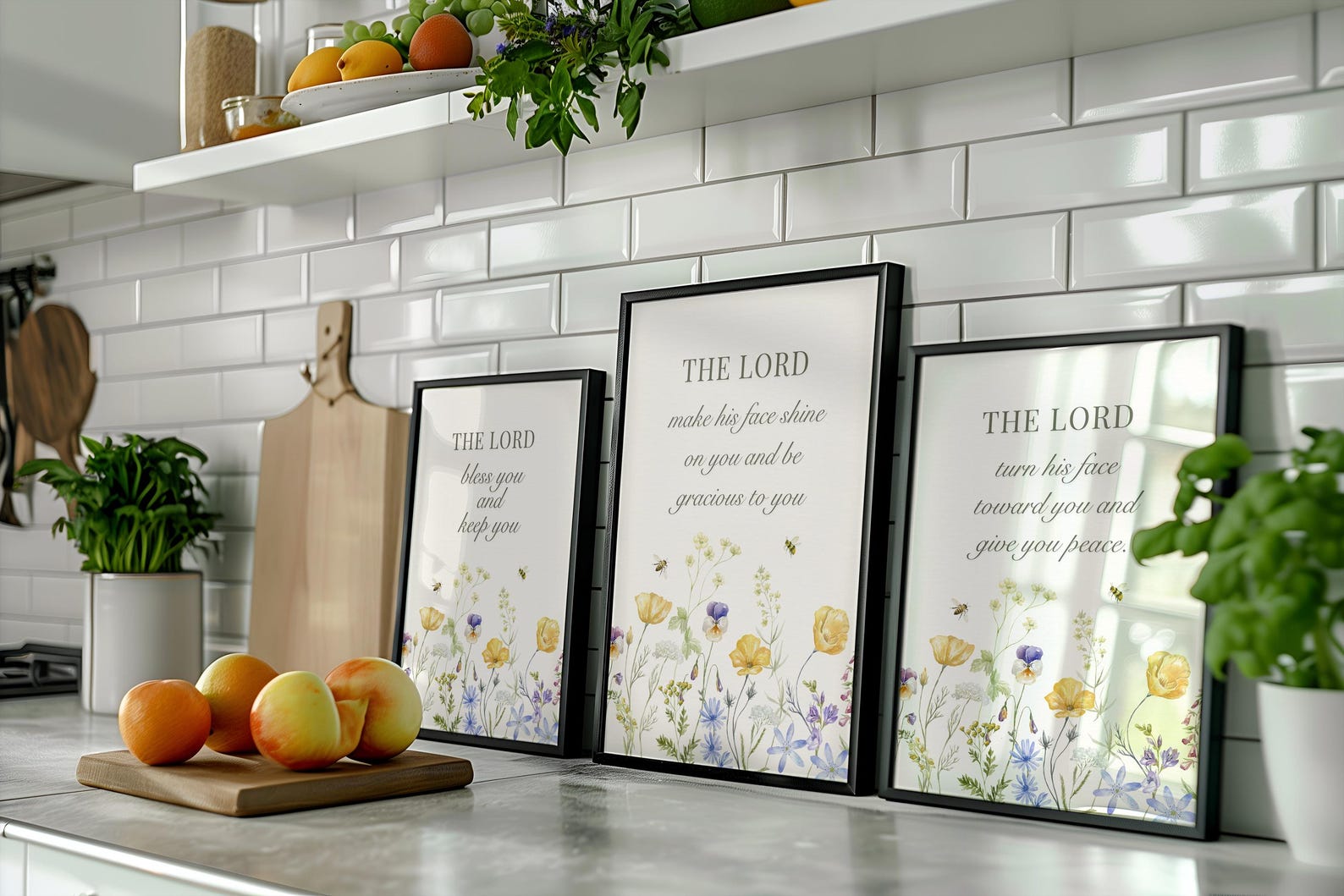 Christian Wall Art Set of 3, Floral Boho Home Decor Gallery Set, Bible ...
