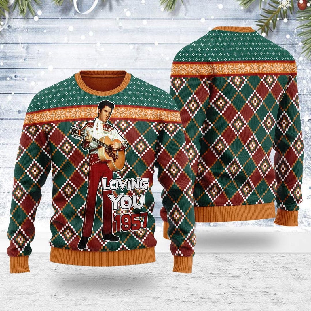 Retro Elvis Presley Ugly Sweater, the King of Rock N Roll Christmas ...