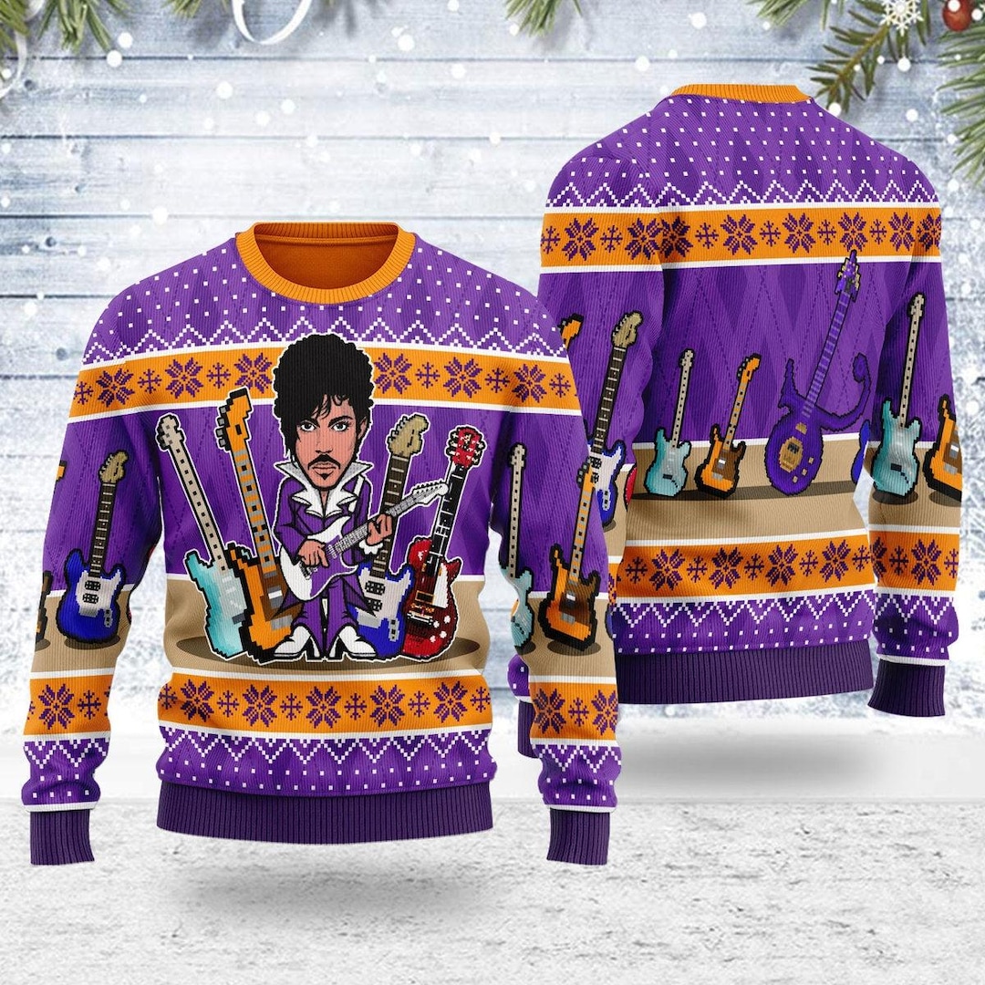 Prince Purple Rain Ugly Sweater, Prince Purple Rain Guitar Sweater ...