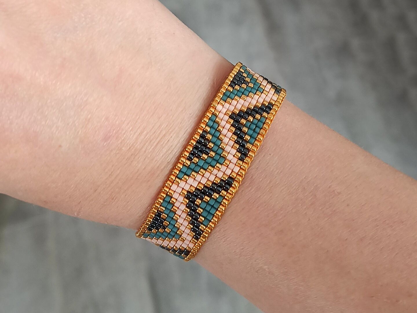 Desert Mirage - Handmade Miyuki Style Bracelet - Gold, Pink, Gray Blue ...