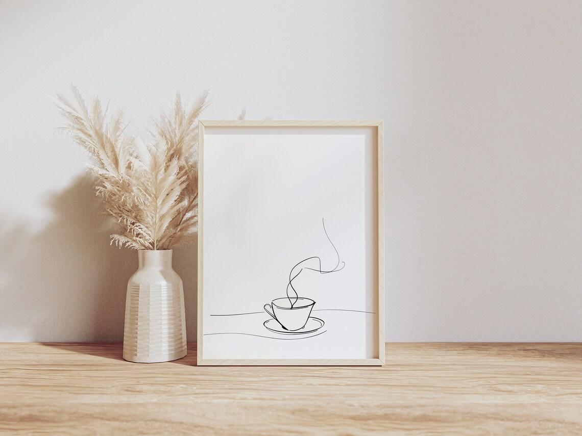 Coffee Line Art Print, Digital Download, One Line Coffee Art, Coffee ...