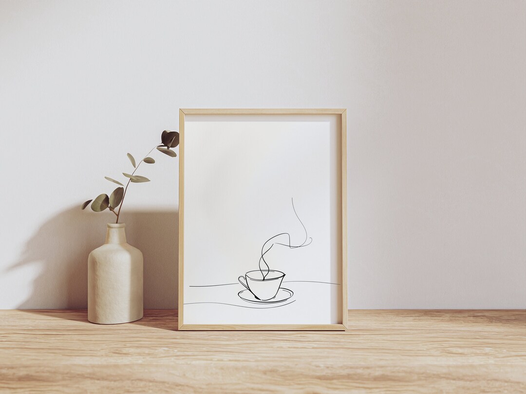 Coffee Line Art Print, One Line Coffee Art, Coffee Cup Line Drawing ...
