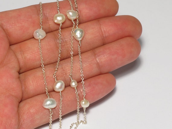 1 5 Inch Spaced Small Freshwater Pearl Station Necklace Etsy