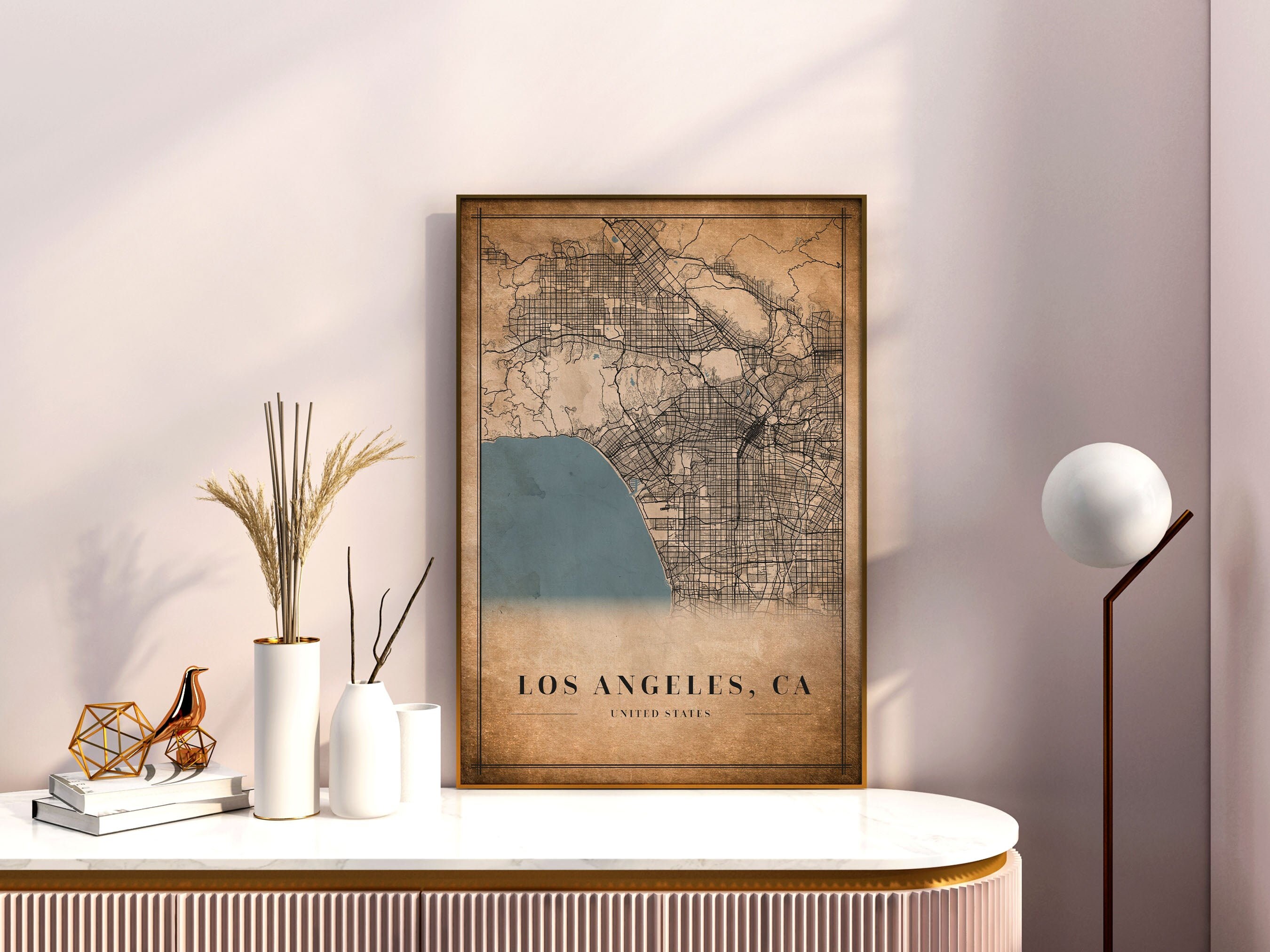 Los Angeles, CA, USA Vintage Style Map Poster - Etsy