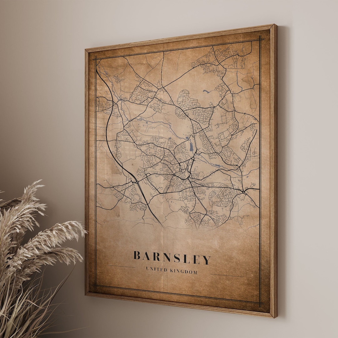Barnsley, UK Vintage Style Map Poster - Etsy