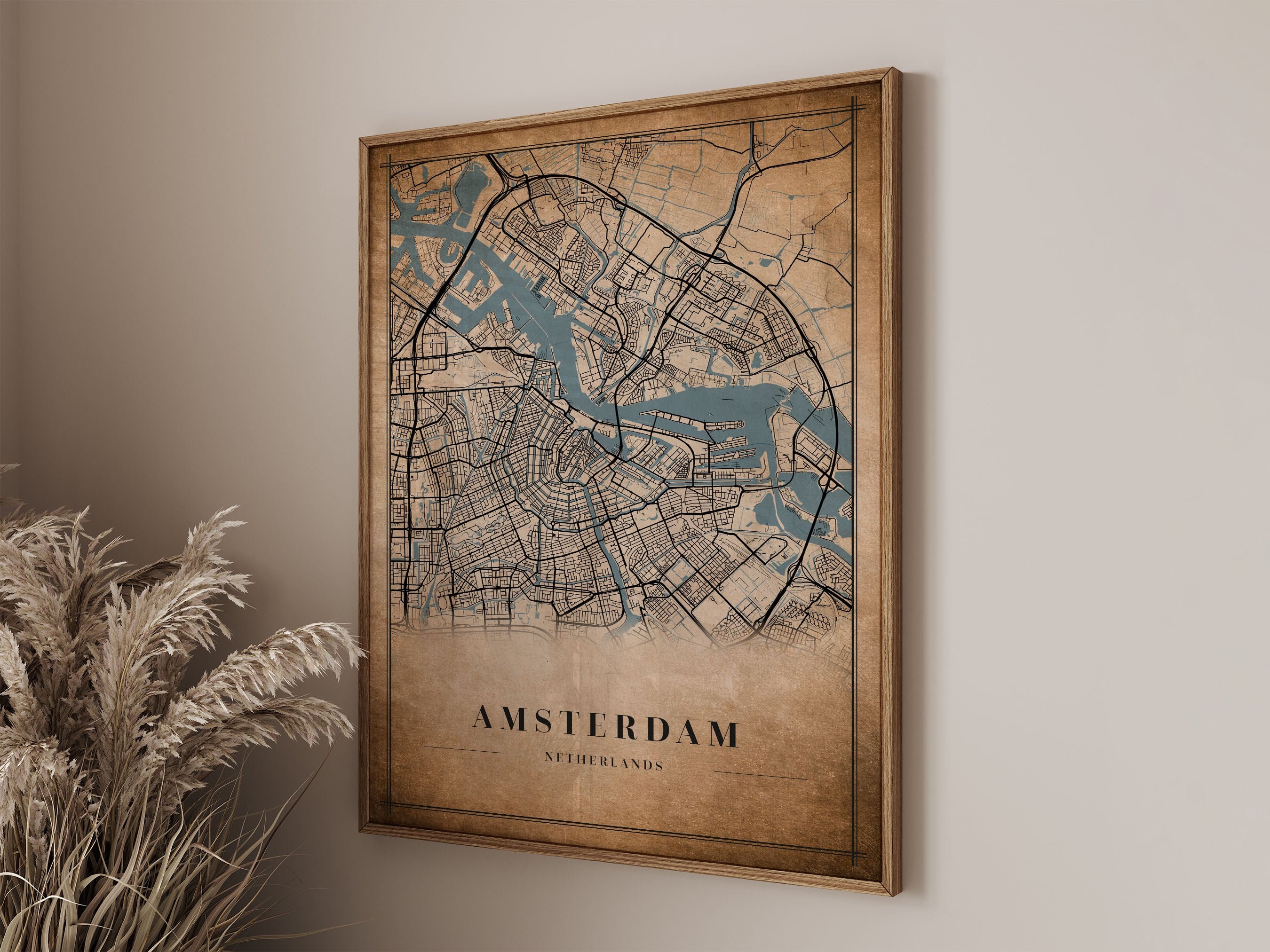 Amsterdam, Netherlands Vintage Style Map Poster - Etsy