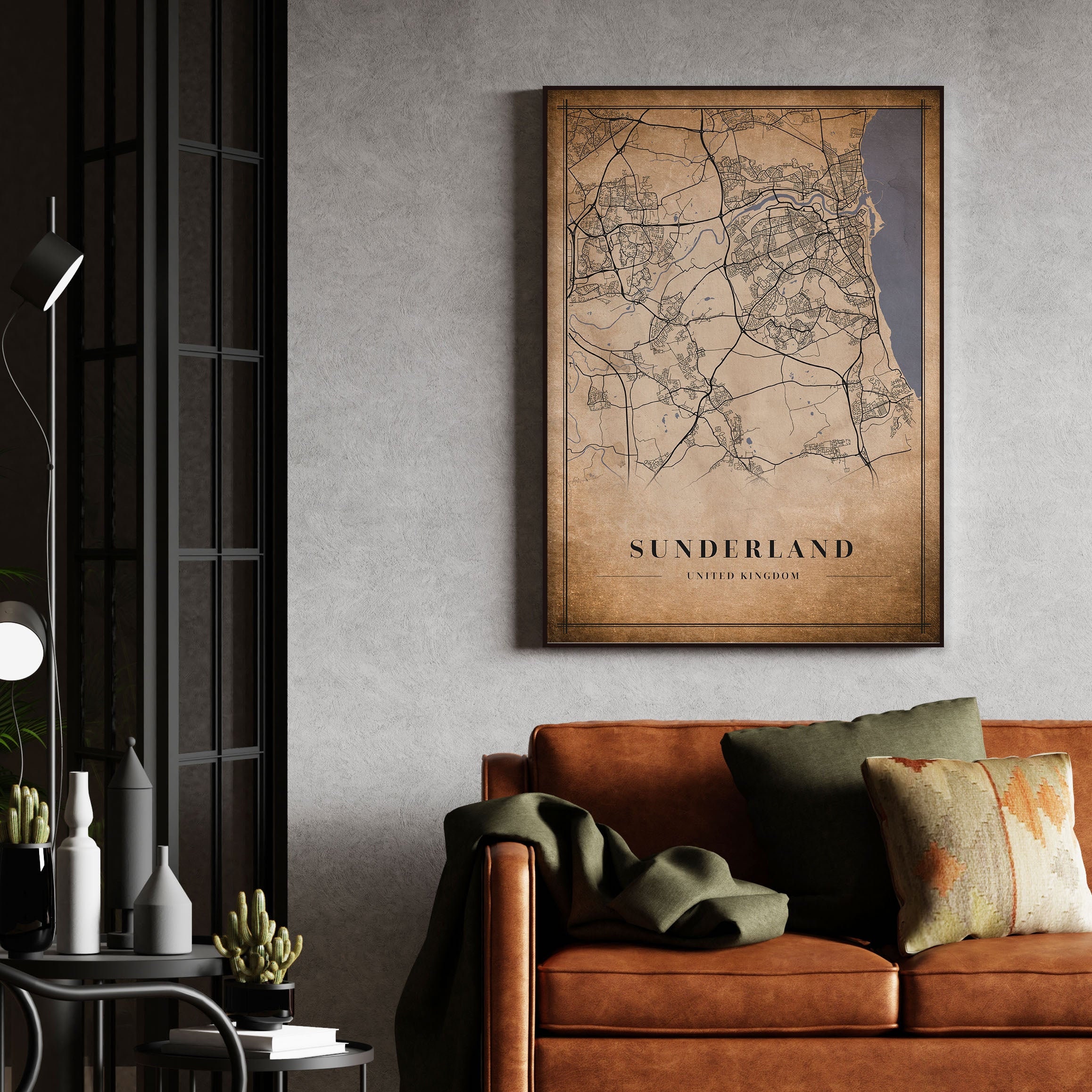 Sunderland, UK Vintage Style Map Poster - Etsy