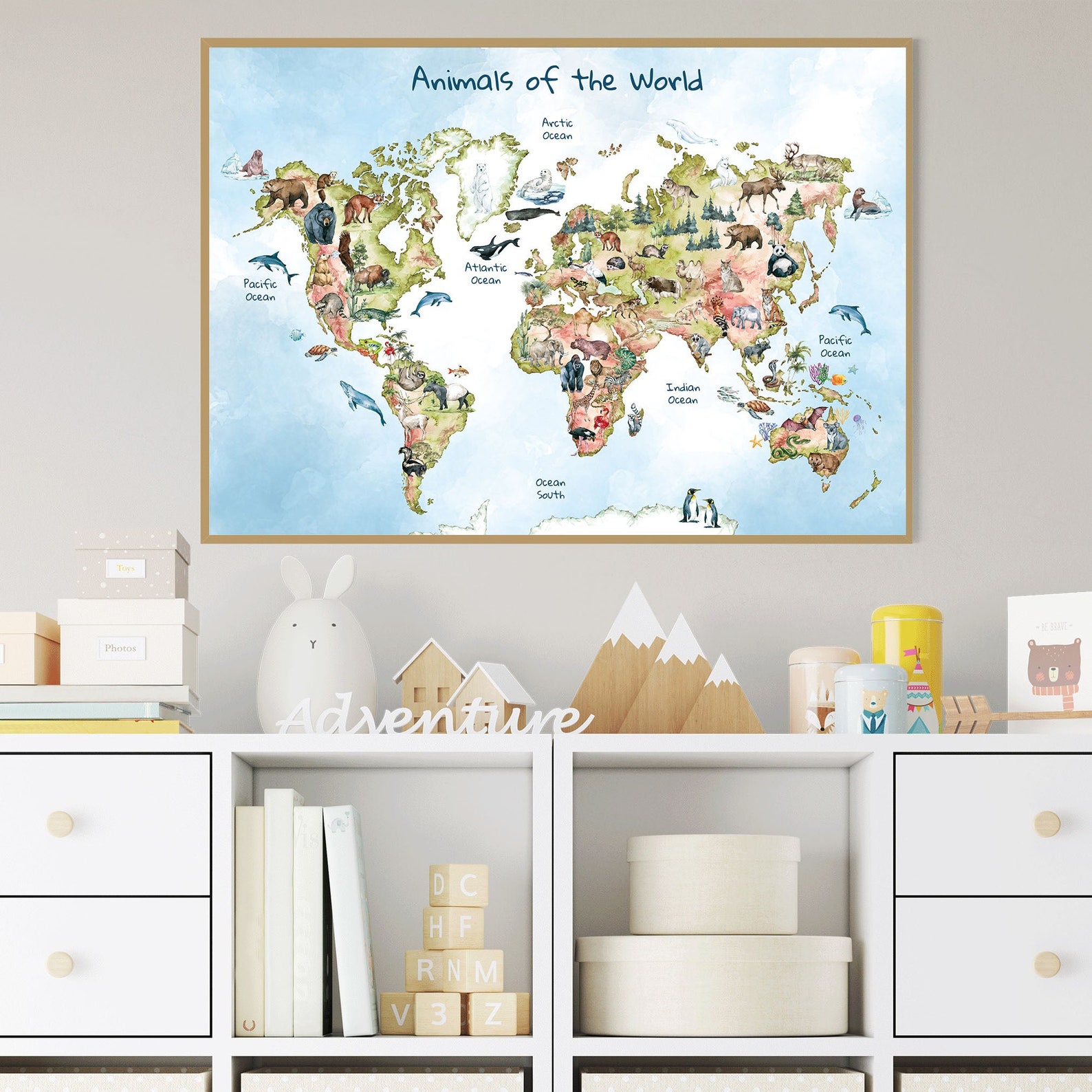 Animals World Map Poster for Kids Nursery Poster Animals Poster - Etsy